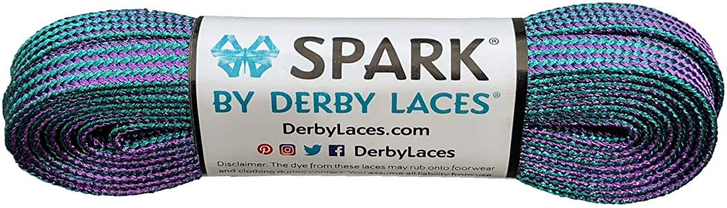 Derby Laces Spark Purple and Teal Stripe Shoelace, for Shoes, Skates, Boots, Roller Skating, Roller Derby, Hockey and Ice Skates (96 Inch / 244 cm)