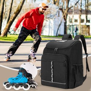 GOBUROS Roller Skate Bag Fits Shoes Up to US Mens 13, Ice Skate Backpack with Top Helmet Pocket, Roller Skating Bag with Adjustable Padded Shoulder Strap for Skates Gear