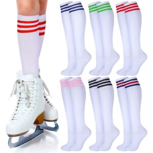 unittype 6 pair white knee high socks for women striped socks long socks tube socks roller skate socks for girls youth gift