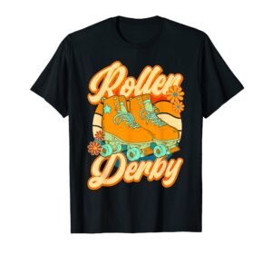 roller skating roller derby skate girl 70s retro t-shirt