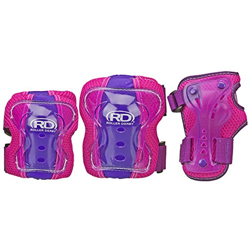 Roller Derby Stryde Youth Adjustable Inline Lighted Wheel Skates with Protective Gear, Adjustable Sizing, Tri-Pack Protective Gear Included