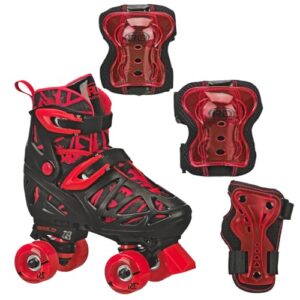 roller derby trac star boy's adjustable roller skates with protective gear, adjustable sizing, tri-pack protective gear included