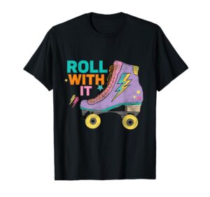 retro rollerskates 80's derby roller skating for teen girls t-shirt