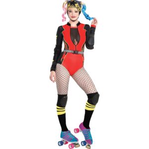 party city harley quinn roller derby halloween costume for women, birds of prey, large, includes accessories