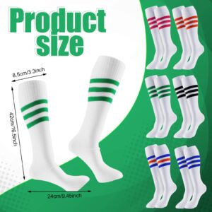 Shihanee 6 Pairs Roller Skate Socks Athletic Knee Skating Sport Socks Striped Tube Sock for Girls Youth Kids Easter Christmas(White, 7-12 Year)