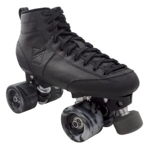 capetos roller skates - black microfiber roller rink derby quad skates - indoor/outdoor skating (40.5/7.5)