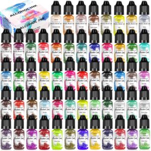 alcohol ink set – 56 bottles vibrant colors high concentrated alcohol-based ink, concentrated epoxy resin paint colour dye, great for painting, resin petri dish, coaster, tumbler cup making(10ml each)