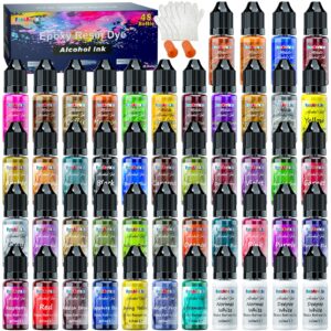 alcohol ink set - 48 vivid colors, concentrated alcohol-based ink, epoxy resin paint with metallic color dye for resin coasters, acrylic painting, tumbler making,10ml each