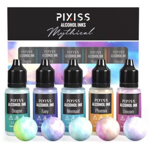 pixiss iridescent color changing alcohol ink set - 5 shades of alcohol ink for epoxy resin supplies, yupo paper, tumblers, coasters - resin colorant for epoxy resin and resin art supplies