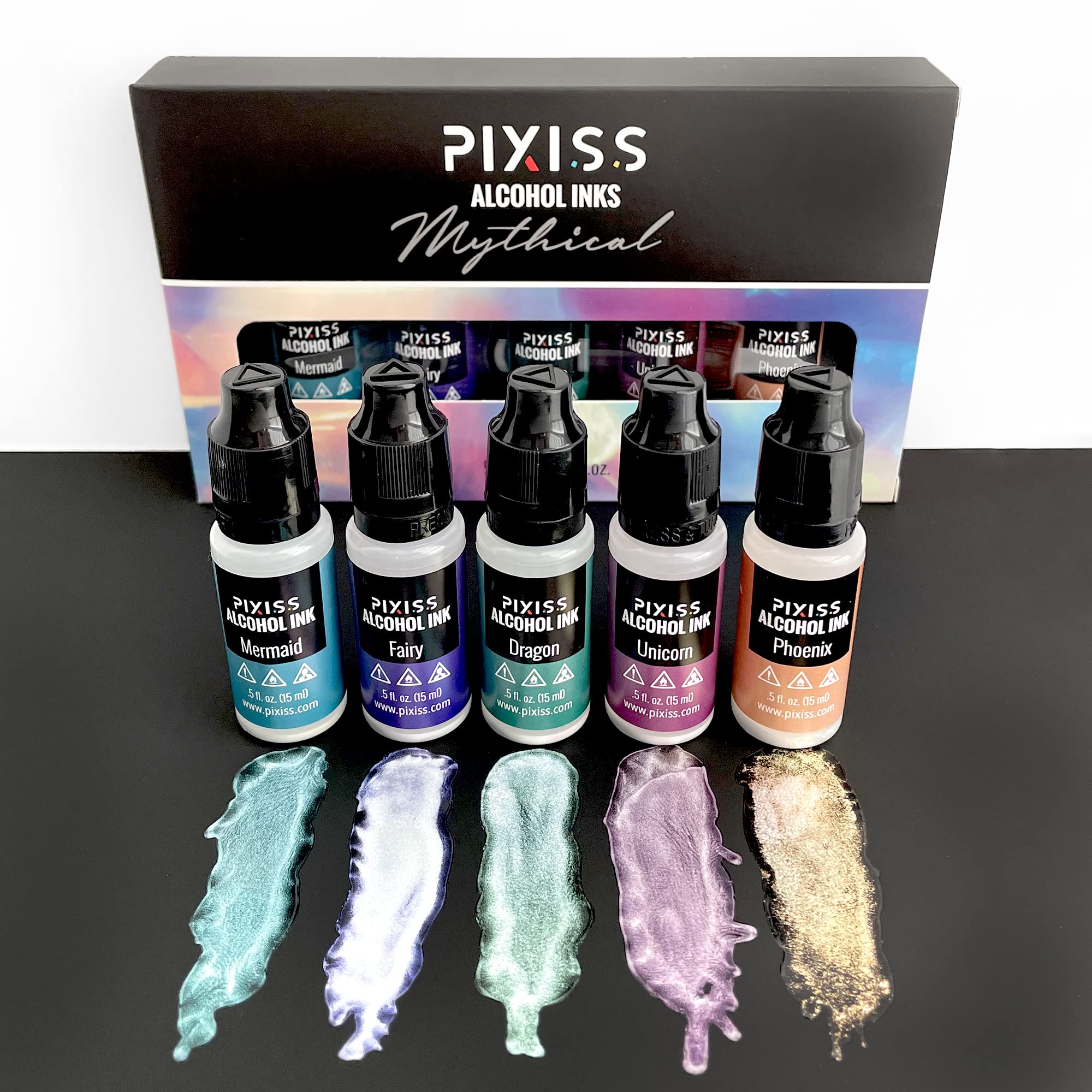 Pixiss Iridescent Color Changing Alcohol Ink Set - 5 Shades of Alcohol Ink for Epoxy Resin Supplies, Yupo Paper, Tumblers, Coasters - Resin Colorant for Epoxy Resin and Resin Art Supplies