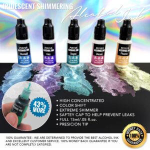 Pixiss Iridescent Color Changing Alcohol Ink Set - 5 Shades of Alcohol Ink for Epoxy Resin Supplies, Yupo Paper, Tumblers, Coasters - Resin Colorant for Epoxy Resin and Resin Art Supplies