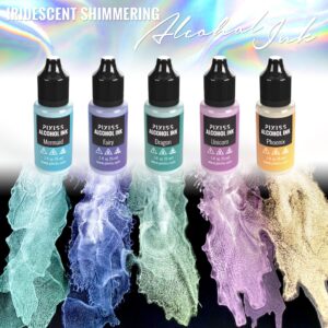 Pixiss Iridescent Color Changing Alcohol Ink Set - 5 Shades of Alcohol Ink for Epoxy Resin Supplies, Yupo Paper, Tumblers, Coasters - Resin Colorant for Epoxy Resin and Resin Art Supplies