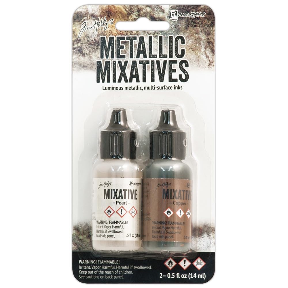 Ranger TIM21254 Adirondack Alcohol Ink Metallic Mixatives, 1/2-Ounce, 2-Pack, Pearl and Copper