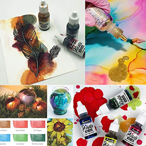 Jacquard Pinata Alcohol Inks 4 Pack Bundle, Blanco, Silver, Rich Gold, Mantilla Black and 10x Pixiss Ink Blending Tools