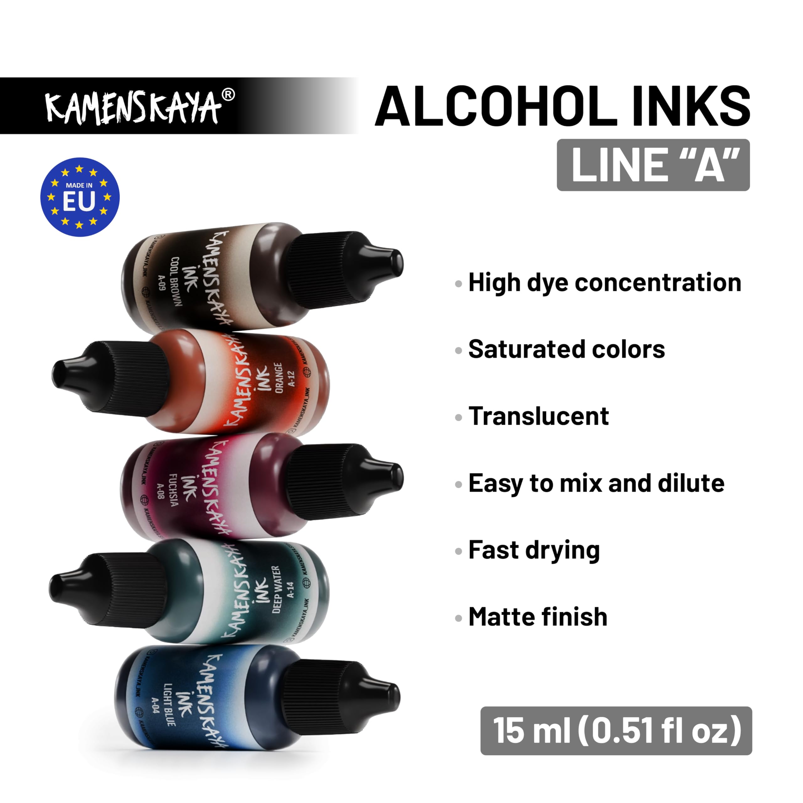 Kamenskaya Alcohol Ink Set #30: Matched Color Combination of Alcohol Inks, 4 pcs. 0.51 fl oz (15 ml) Each