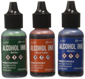 ranger adirondack alcohol ink 1/2-ounce, 3-pack, rustic lodge, bottle/terra cotta/denim (aai-19770)