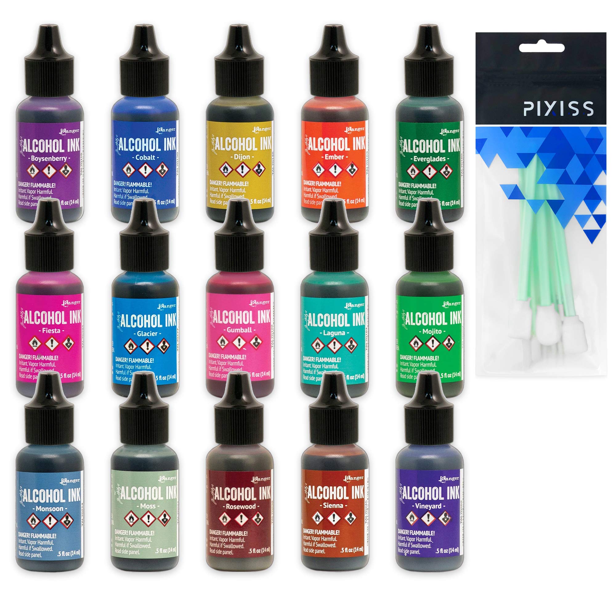 Ranger Alcohol Inks New 2020 Colors Bundle Boysenberry, Cobalt, Dijon, Ember, Everglades, Fiesta, Glacier, Gumball, Laguna, Mojito, Monsoon, Moss, Rosewood, Sienna, Vineyard