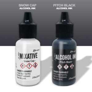 Black and White Alcohol Ink Set | Tim Holtz Ranger .5oz Snow Cap and Pitch Black Alcohol Ink with Pixiss Alcohol Ink Blending Tools