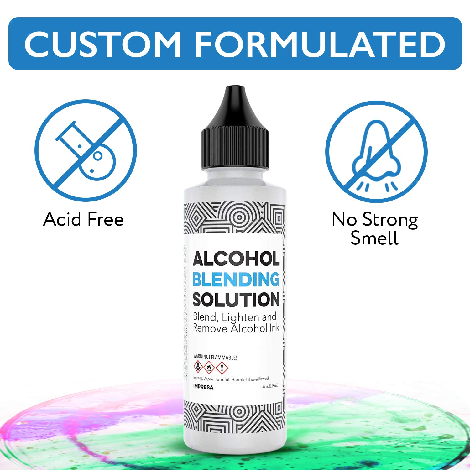 Impresa Alcohol Blending Solution - 4 oz - Multipurpose Solution That Blends, Lightens, and Removes Alcohol Ink - Compatible with All Brands and Adirondack® Alcohol Ink Colors - Painting Supplies