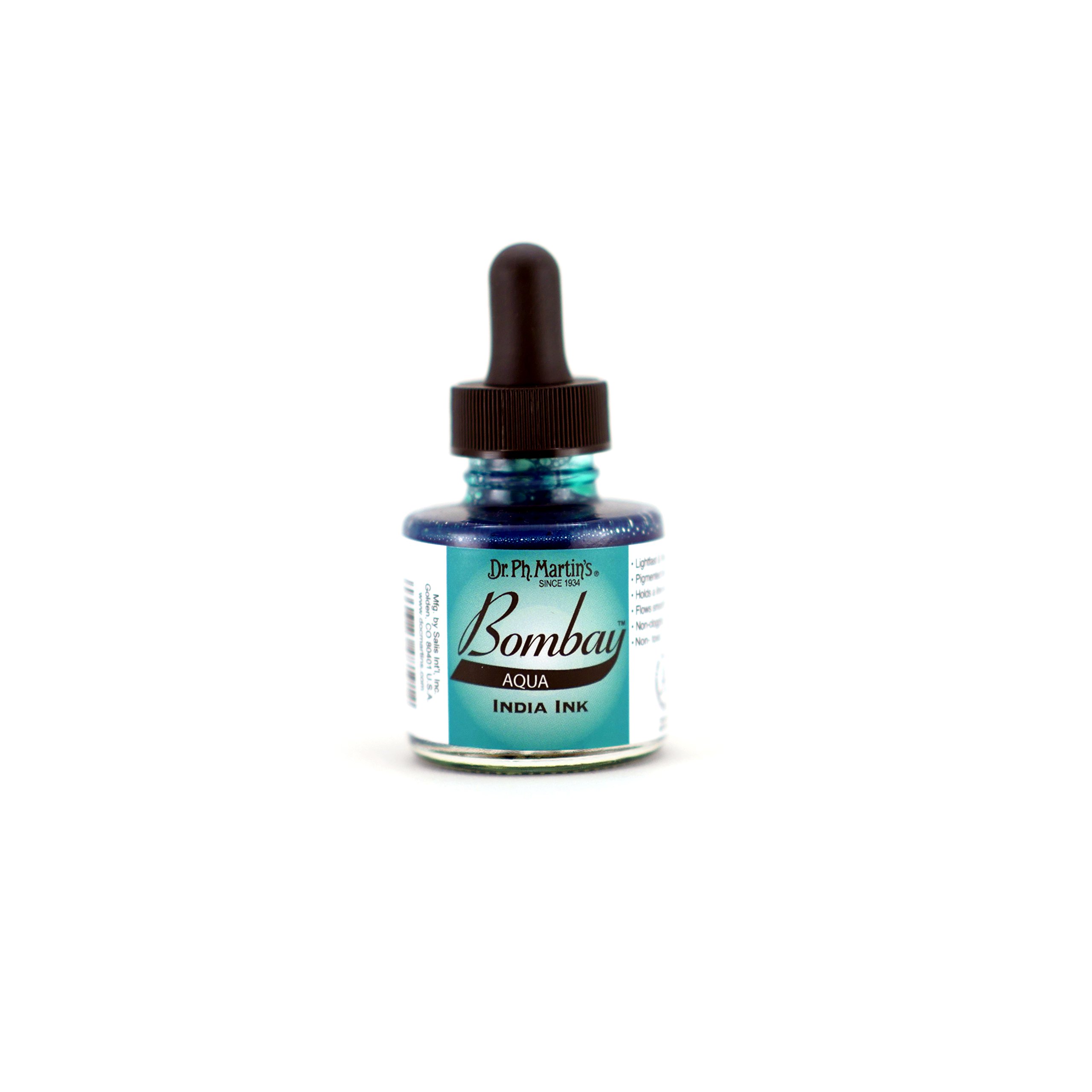 Dr. Ph. Martin's Bombay India Ink (19BY) Ink Bottle, 1.0 oz, Aqua, 1 Bottle