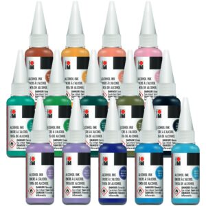 marabu alcohol ink set - 14 colors alcohol ink set, 20ml inks - basic and pastel alcohol ink for epoxy resin art, tumblers, petri dishes, alcohol paint paper, coasters, resin dye - 2022 release