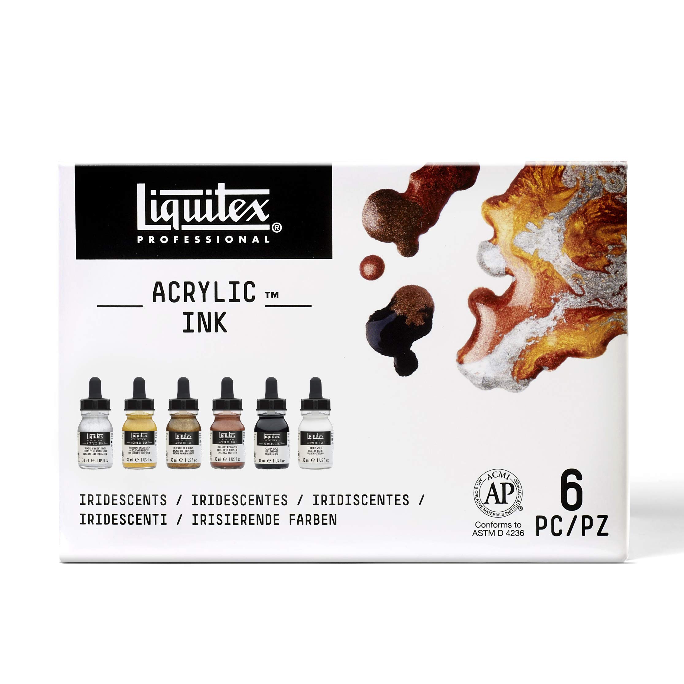 Liquitex Professional Acrylic Ink, 1-fl oz (30ml), Iridescent Color Set, Set of 6