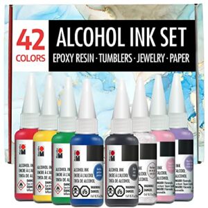 marabu alcohol ink for epoxy resin - 42 color alcohol ink set - fast drying and permanent alcohol inks - vibrant and metallic alcohol ink for resin art, alcohol ink paper, and tumblers