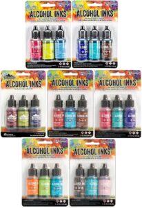 tim holtz adirondack alcohol inks - 7 packages - 21 ink bottles total dockside picnic, summit view, retro cafe, nature walk, cabin cupboard, mariners, farmer's market