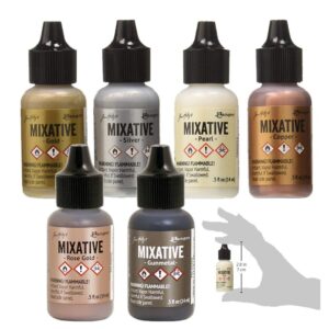 ranger tim holtz metallic mixatives | bundle of 6 colors: silver, gold, rose gold, gunmetal, pearl, copper