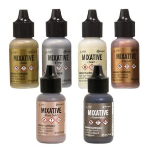 Ranger Tim Holtz Metallic Mixatives | Bundle of 6 Colors: Silver, Gold, Rose Gold, Gunmetal, Pearl, Copper