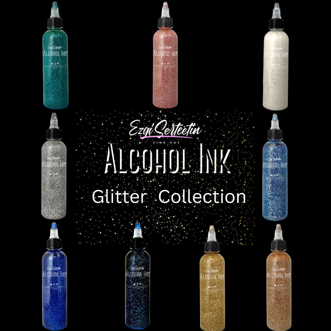 Premium Alcohol Ink Glitter Diamond White|4oz by Volume|Glittery and Vibrant|High Saturated Unique Colors|for Tumblers,Coasters,Resin Dye,Alcohol Ink Paper,Yupo,Resin Petri Dish|by Ezgi Sertcetin