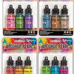 Ranger Tim Holtz Adirondack Alcohol Ink Pearl Set Bundle All 12 Pearls Blending Solution and Pen and Purple Turtle Blending Stick Tools for Use On Yupo Paper, Colorful Cardstock, Resin Tint and More!