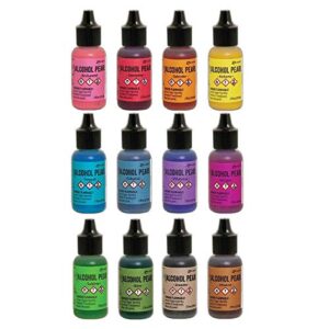 Ranger Tim Holtz Adirondack Alcohol Ink Pearl Set Bundle All 12 Pearls Blending Solution and Pen and Purple Turtle Blending Stick Tools for Use On Yupo Paper, Colorful Cardstock, Resin Tint and More!