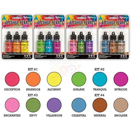 Tim Holtz Alcohol Pearls Bundle 12 Bottles Plus Blending Tools (Complete 12 Set)