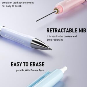 Nicpro 3PCS Pastel Mechanical Pencil Set, 0.9 Mechanical Pencil with 6 Tubes HB Lead 0.9mm, 3PCS Eraser & 9PCS Eraser Refill, Cute School Supplies for Writing, Sketching, Drafting-With Case