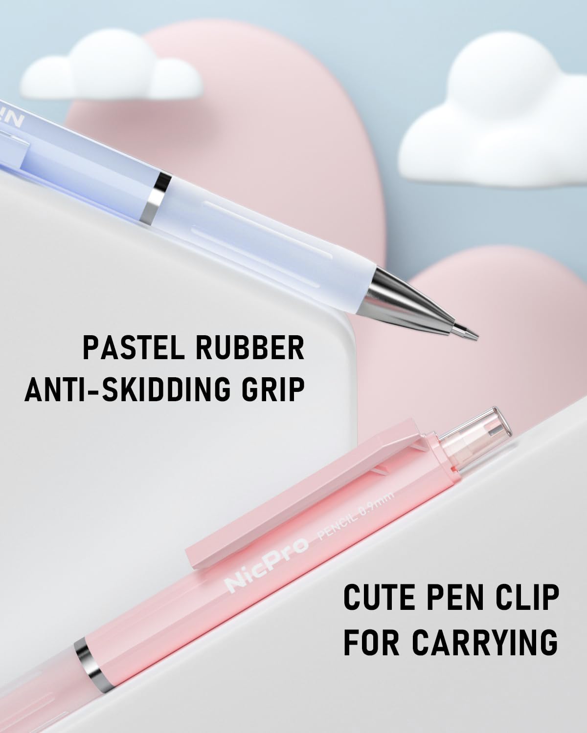 Nicpro 3PCS Pastel Mechanical Pencil Set, 0.9 Mechanical Pencil with 6 Tubes HB Lead 0.9mm, 3PCS Eraser & 9PCS Eraser Refill, Cute School Supplies for Writing, Sketching, Drafting-With Case