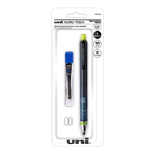 uni-ball Kuru Toga Mechanical Pencil with 0.7 mm Lead Refills & Pencil Erasers, HB #2