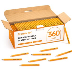 shuttle art 360 pack #2 hb golf pencils, wood-cased 3.5” mini pencils bulk, pre-sharpened small pencils for kids teachers writing marking sketching, classroom essentials, back to school supplies