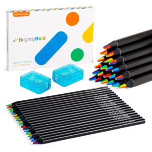 brightlybold 7 in 1 wooden rainbow pencils 36 pack black wood multicolored rainbow colored pencils with pencil sharpeners for kids, pre-sharpened rainbow pencil for art, drawing, sketching, coloring