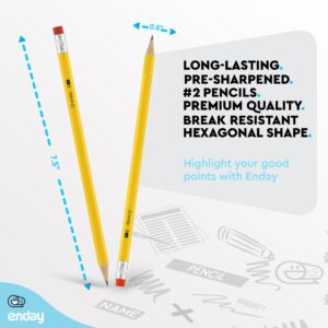 Enday Presharpened #2 Pencils 24 Count, Wood-Cased Yellow Sharpened Pencils with Latex-Free Eraser, Long-Lasting Durable No 2 Pencils for School, Office and Classroom Supplies