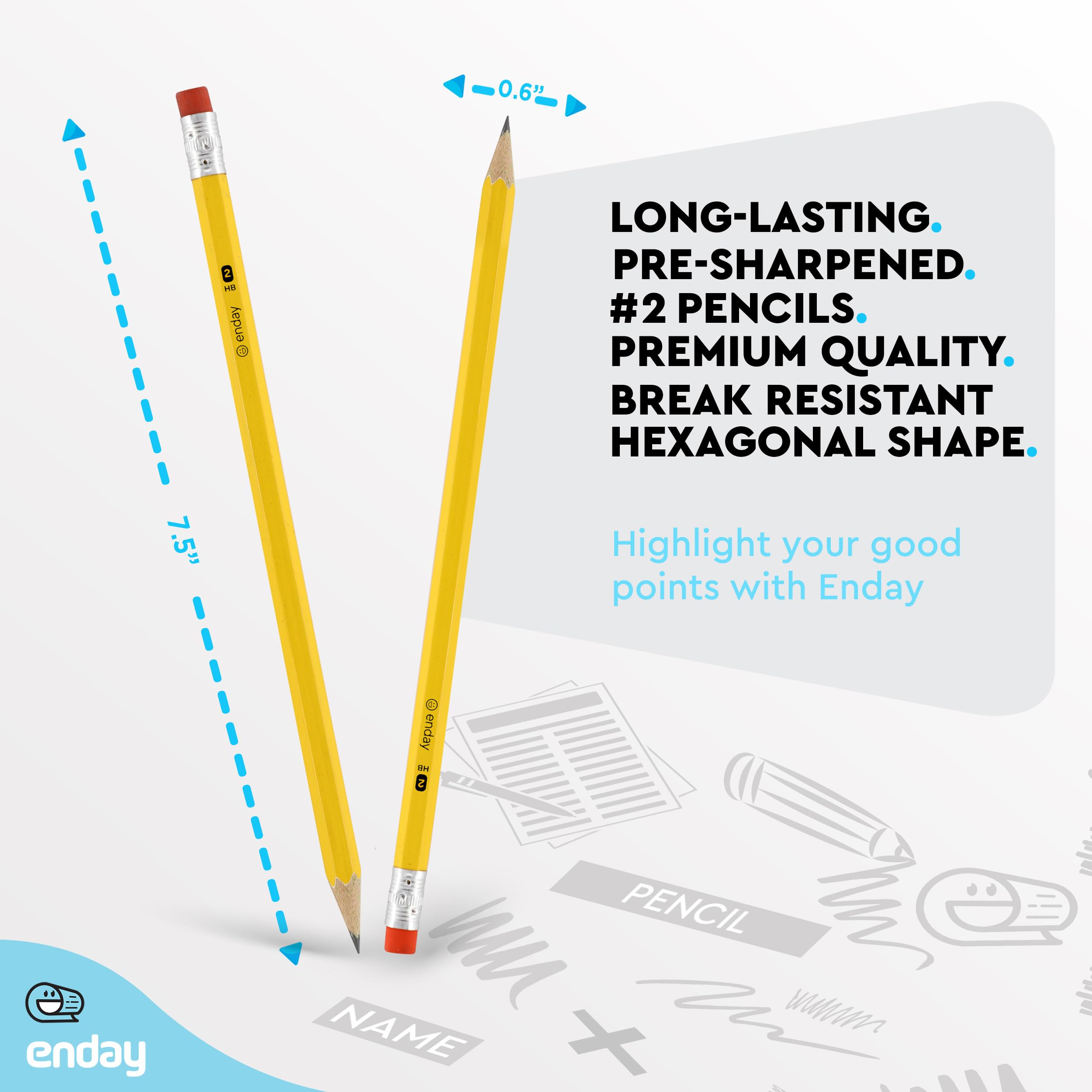 Enday Presharpened #2 Pencils 24 Count, Wood-Cased Yellow Sharpened Pencils with Latex-Free Eraser, Long-Lasting Durable No 2 Pencils for School, Office and Classroom Supplies