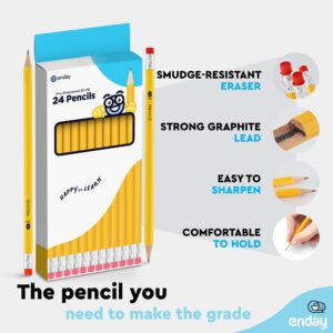 Enday Presharpened #2 Pencils 24 Count, Wood-Cased Yellow Sharpened Pencils with Latex-Free Eraser, Long-Lasting Durable No 2 Pencils for School, Office and Classroom Supplies