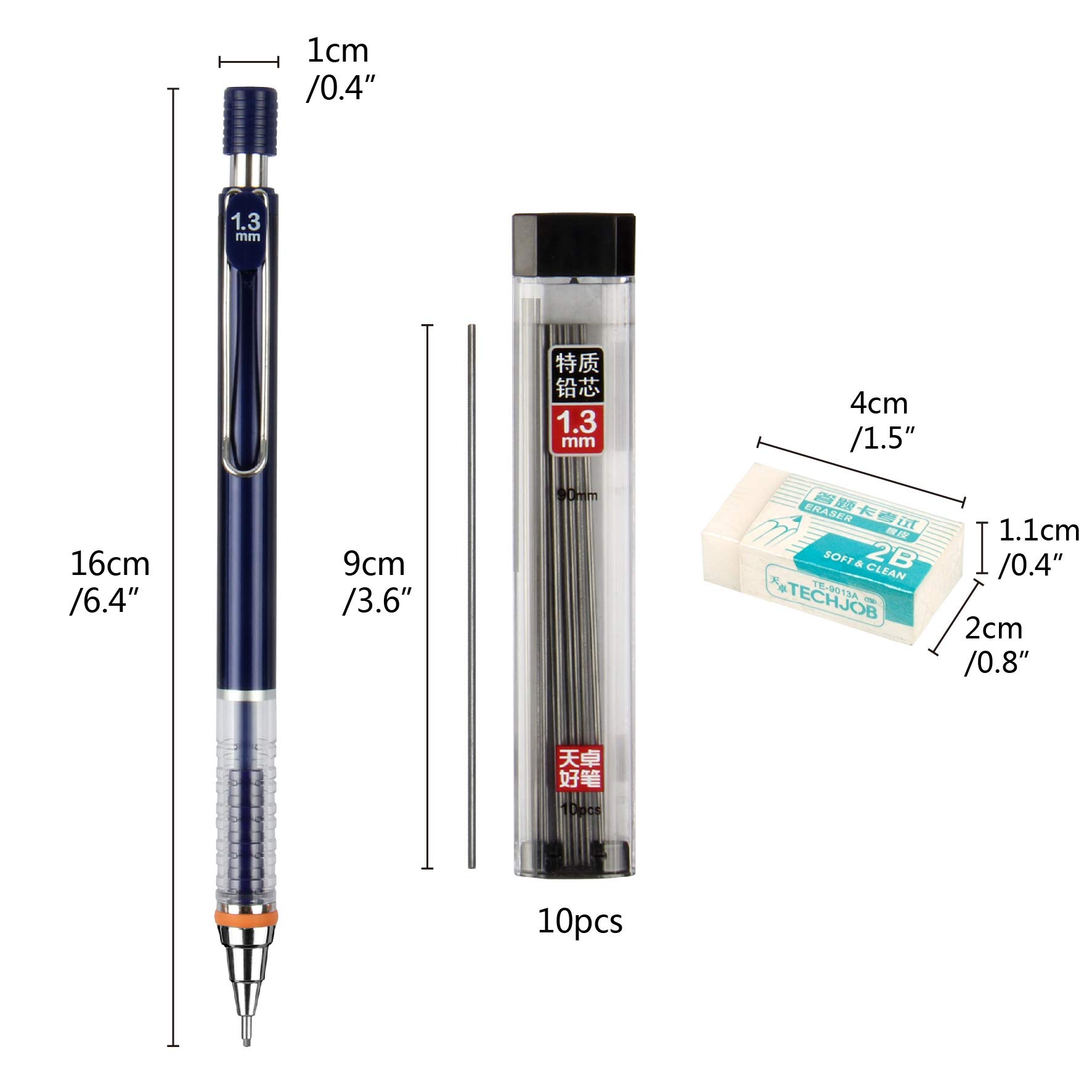 无 mechanical pencil 1.3mm HB lead pencils with refills and erasers sturdy lead Comfortable grip comfortble for writing