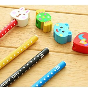 Yansanido 40 Pcs Colorful 7.28 Inch Length Random Cartoon Eraser Pencils, Cute Pencils for Office, School Supplies Students Children Gift (40)