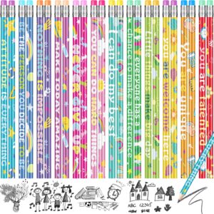 100 pcs motivational pencils bulk, rainbow inspirational school pencils for classroom, cute pencils with encourage positive sayings, back to school supplies for kids student teacher classroom reward