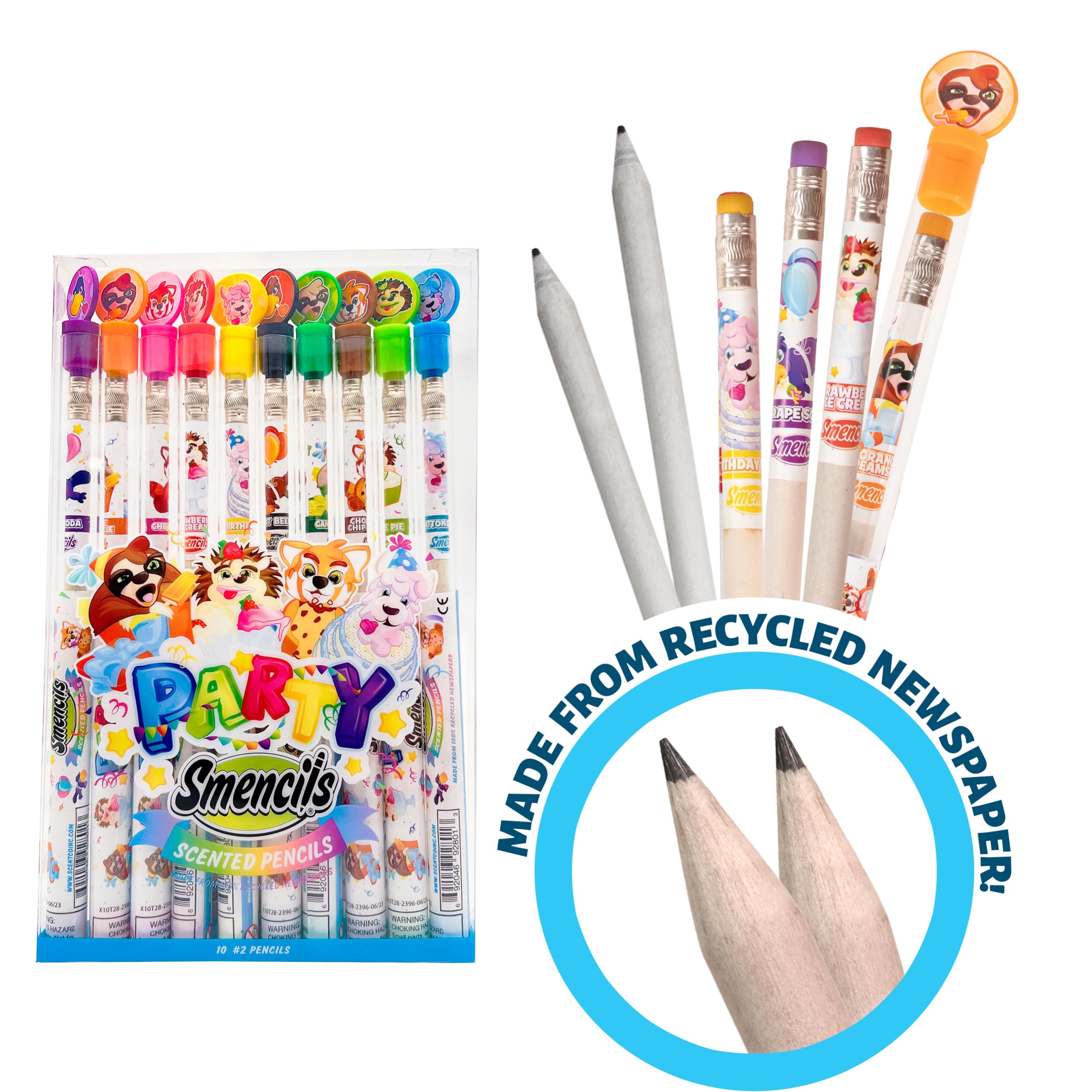 Party Smencils - Scented Graphite HB #2 Pencils made from Recycled Newspapers, 10 Count, Gifts for Kids, School Supplies