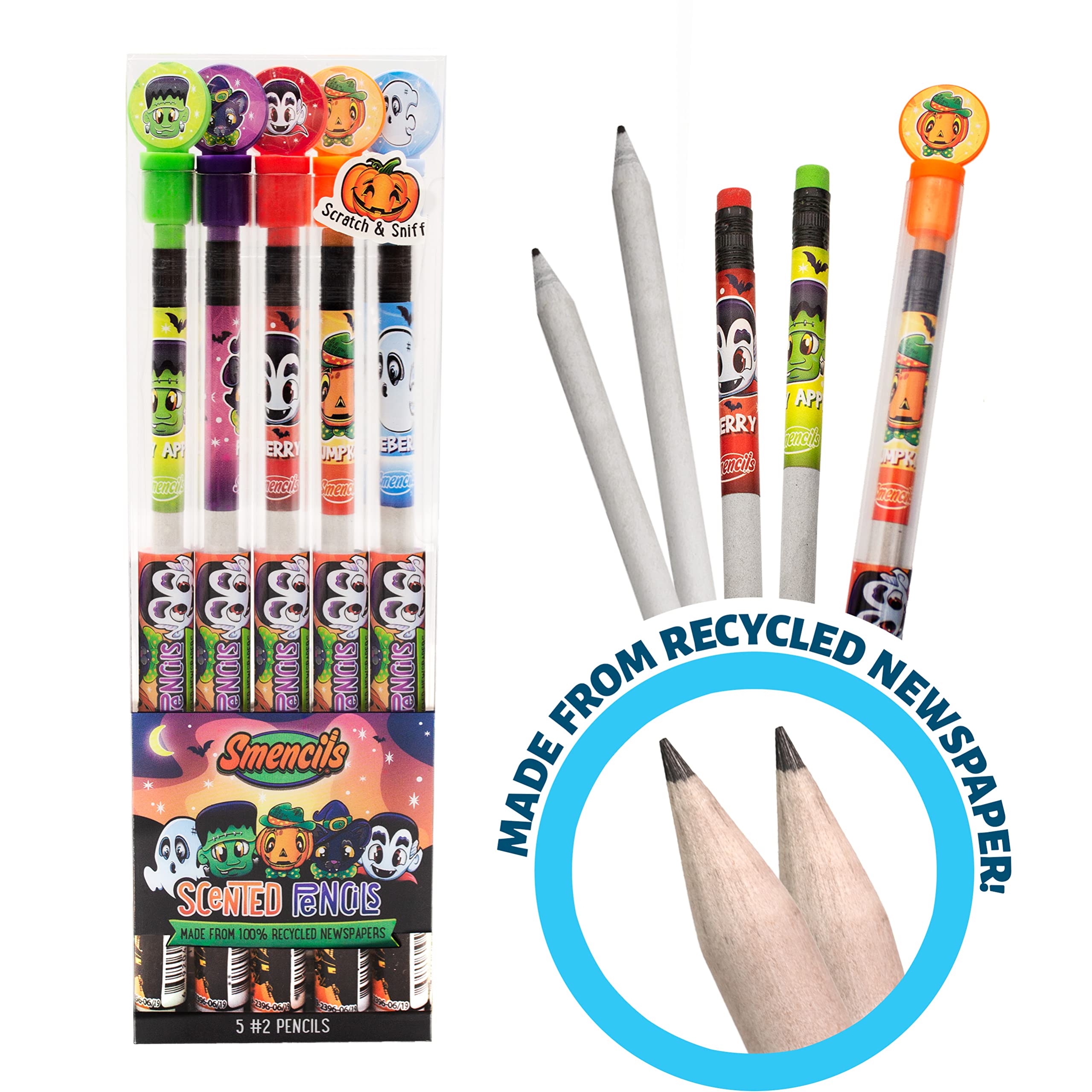 Halloween Smencils - HB #2 Scented Pencils, 5 Count, Gifts for Kids, School Supplies, Classroom Rewards