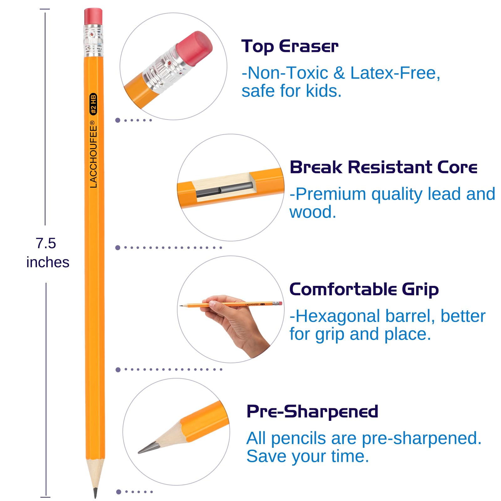 LACCHOUFEE 320 Pack #2 Pencils Bulk Pre-sharpened Pencils with Eraser top, 2 HB Pencils for Writhing Drawing, Yellow Wood-Cased Pencils in Bulk for Office, School, Teacher and Classroom Supplies