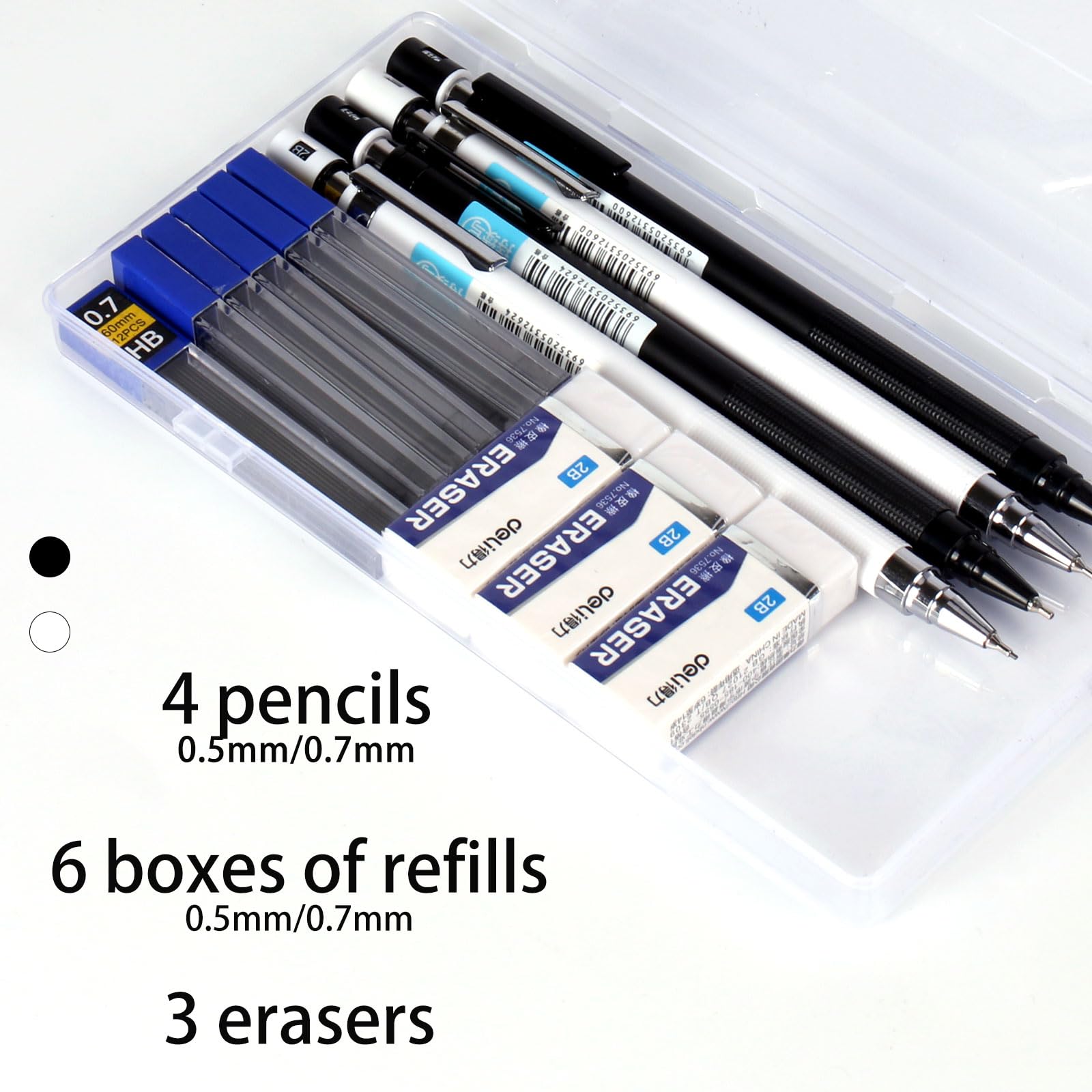 ITAWIXS Mechanical Pencil Set, 4Pcs 0.5&0.7mm Writing Instrument with HB Lead Refills, Erasers, Aesthetic School Supplies for Writing, Drawing, Sketching