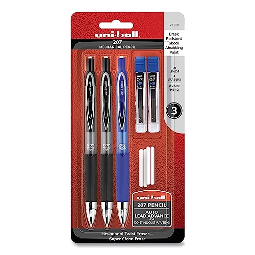 Uni-ball 207 Mechanical Pencil Starter Kit, 0.7mm, HB #2, Assorted Barrels, 3 Count